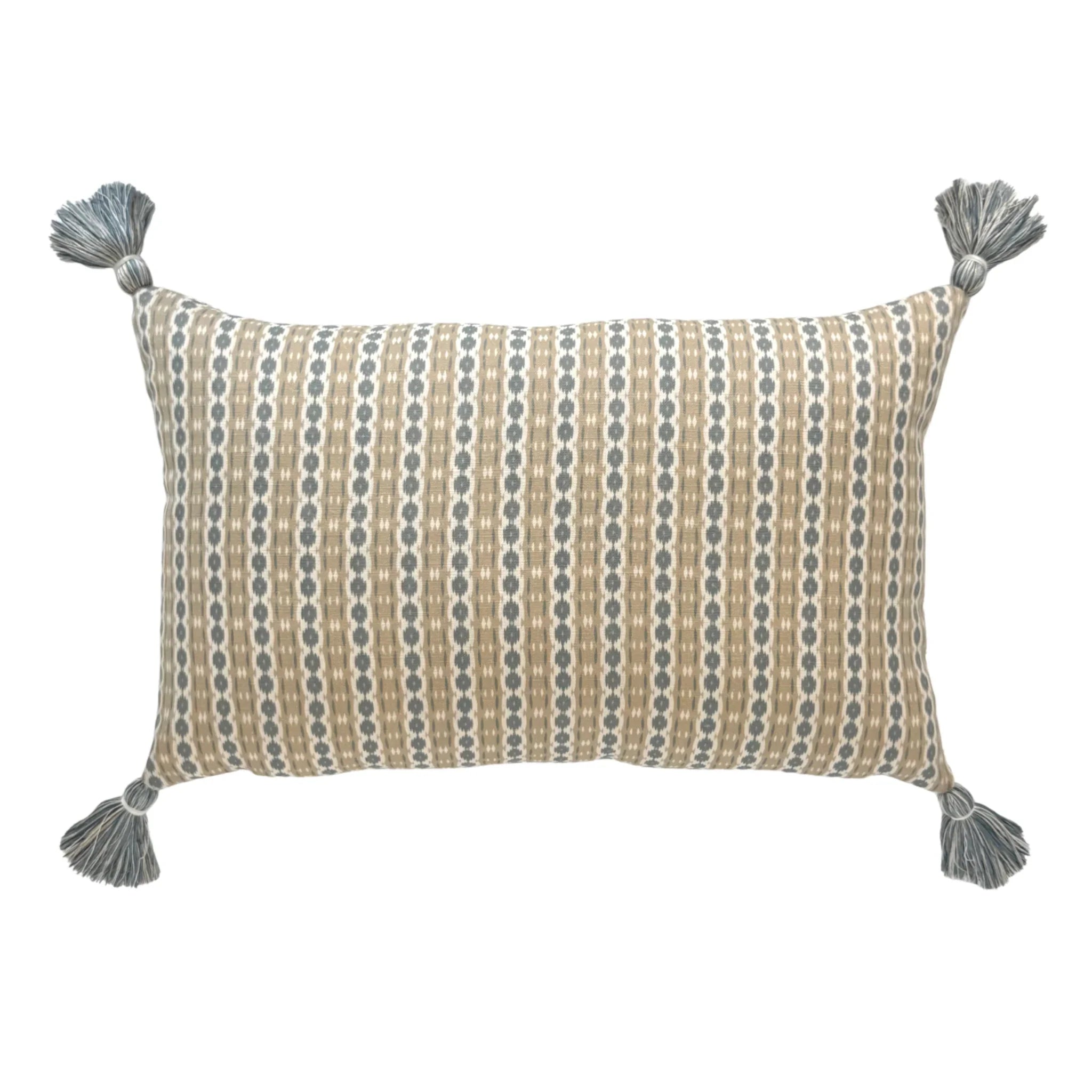 Ian Sanderson Reel Stripe in Blue Stone and Nettie in Taupe Dove Cushi