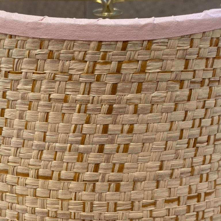 Scalloped Raffia Lampshade with Light Pink Trim